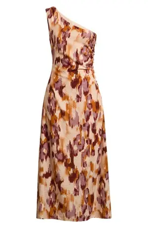 Sam Edelman Painted Dusk Ruched One-shoulder Maxi Dress