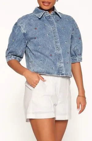 PETAL & PUP Nerys Embroidered Button-up Denim Shirt