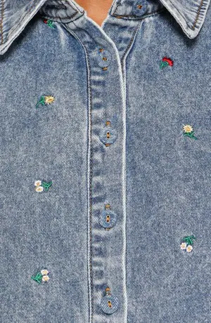 PETAL & PUP Nerys Embroidered Button-up Denim Shirt