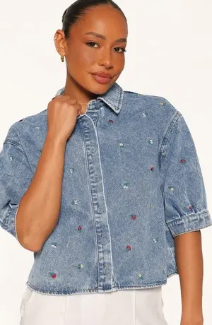 PETAL & PUP Nerys Embroidered Button-up Denim Shirt