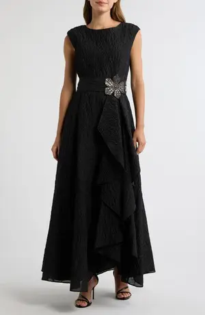 TAHARI ASL Crinkle Taffeta Gown - Black