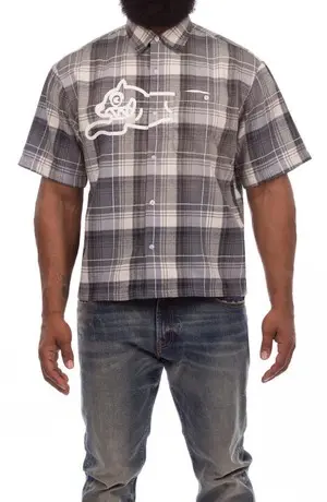 ICECREAM Snow Cone Plaid Short Sleeve Button-up Shirt Black