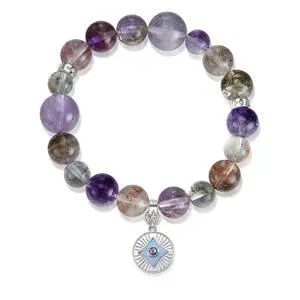 AUROZIA White / Silver Five Elements Super Seven Crystal Beadeds Bracelet Metal Silver - White/silver