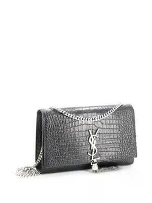 Saint Laurent Classic Monogram Tassel Crocodile Embossed Leather Medium Crossbody Bag