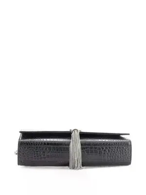 Saint Laurent Classic Monogram Tassel Crocodile Embossed Leather Medium Crossbody Bag