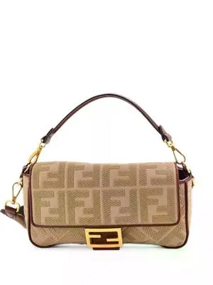 Fendi Baguette Nm Bag Zucca Embroidered Canvas Medium Shoulder Bag - Brown