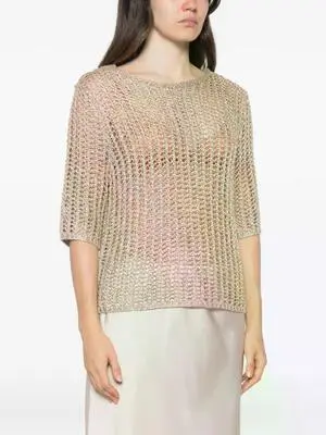 BETTY BARCLAY Open-knit Sequin-embellished Top