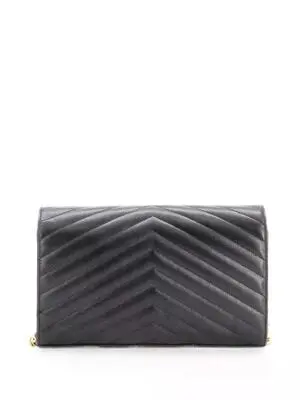 Saint Laurent Classic Monogram Wallet On Chain Matelasse Chevron Leather Medium Crossbody Bag