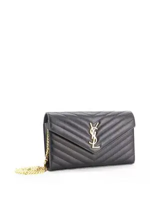 Saint Laurent Classic Monogram Wallet On Chain Matelasse Chevron Leather Medium Crossbody Bag