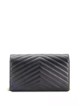 Saint Laurent Classic Monogram Wallet On Chain Matelasse Chevron Leather Medium Crossbody Bag - Black