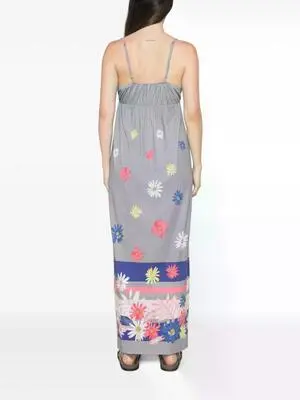 SUN 68 Floral Print V-neck Spaghetti Strap Maxi Dress
