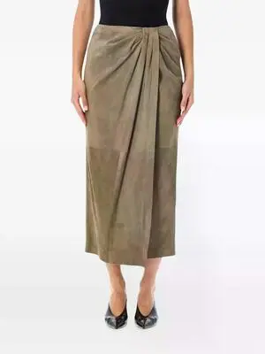 Ralph Lauren Draped Calf Suede Midi Skirt