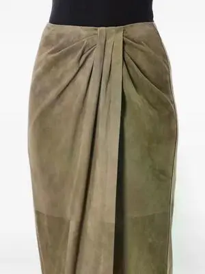 Ralph Lauren Draped Calf Suede Midi Skirt