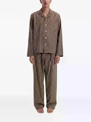TEKLA Checked Cotton Pajamas - Brown