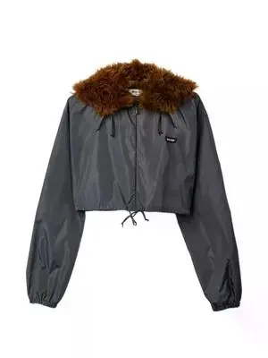 Miu Miu Technical Fabric And Shearling Windbreaker - Grey