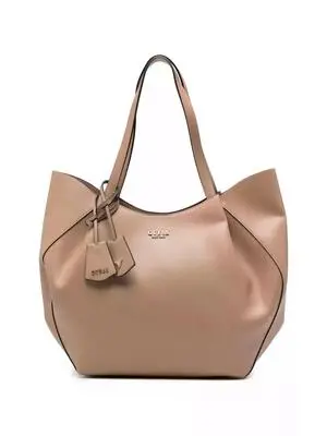 Guess Amorette Logo-plaque Pebbled-effect Shoulder Bag - Neutrals