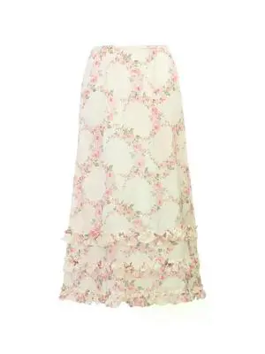 Simone Rocha Floral-print Ruffled Midi Skirt - Neutrals