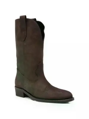 VIA ROMA 15 Embroidered-detail Western-style Boots - Brown