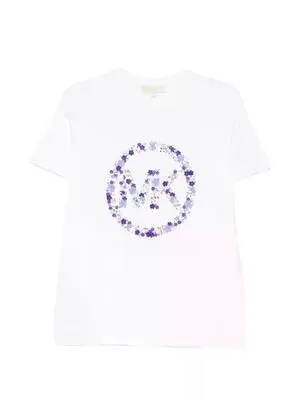Michael Kors Sequin-embellished Floral-logo T-shirt - White