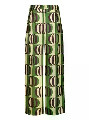 PAULA Patterned Silk Geometric Print Trousers - Green