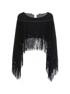 DE SANTIS Sequin-embellished Fringed Cape - Black