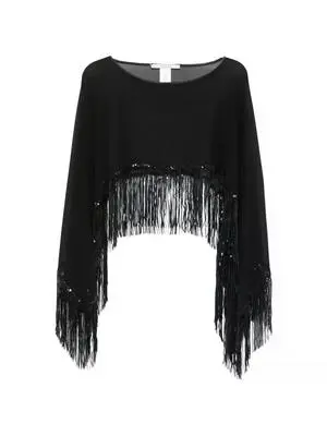 DE SANTIS Sequin Embellished Fringed Cape