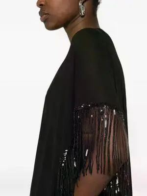 DE SANTIS Sequin Embellished Fringed Cape