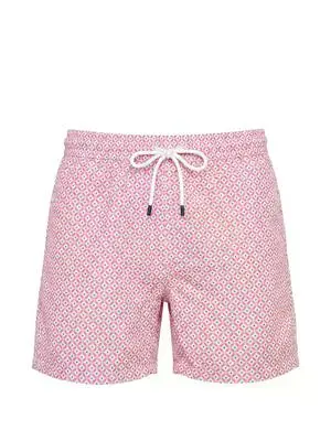 Fedeli Geometric-print Drawstring Swim Shorts - Pink