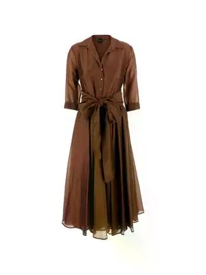 PLAIN Belted Midi Shirt Dress - Brown