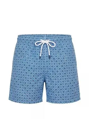 Fedeli Geometric-print Drawstring Swim Shorts - Blue