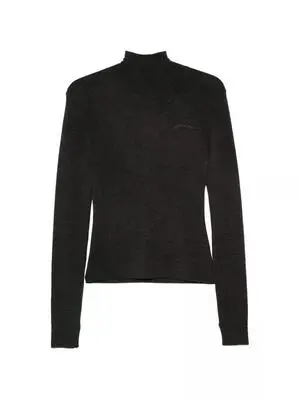 GANNI Ribbed-knit High-neck Sweater With Embroidered Logo