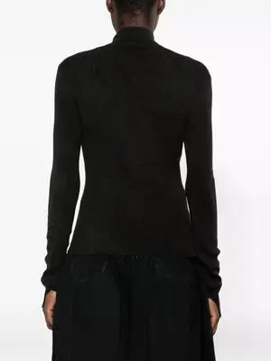 GANNI Ribbed-knit High-neck Sweater With Embroidered Logo