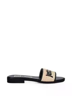 Just Cavalli Logo-embroidered Woven Slides - Neutrals