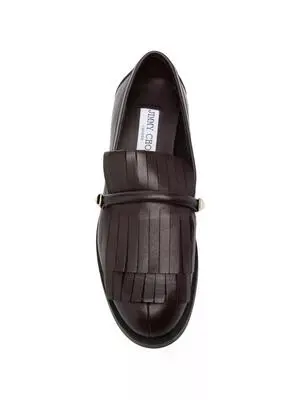 JIMMY CHOO Fringe Detail Leather Loafers - Brown