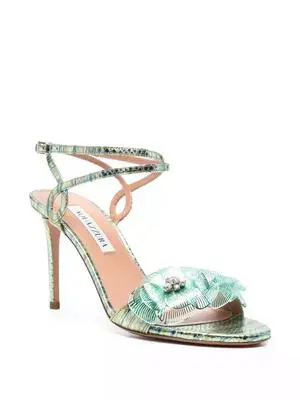 AQUAZZURA Floral Appliqué Snakeskin-effect Heeled Sandals