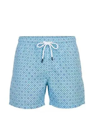 Fedeli Geometric-print Drawstring Swim Shorts - Blue