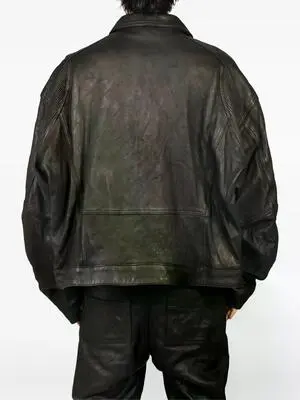 FILTH Zip-up Panelled Leather Biker Jacket