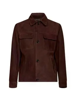 LARDINI Spread-collar Suede Jacket - Brown