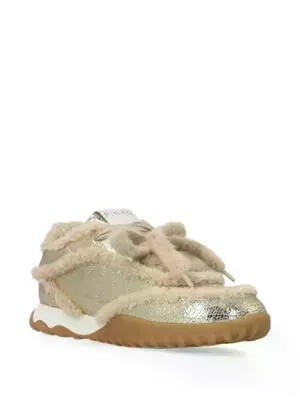 Pinko Shearling-trim Cracked-effect Sneakers