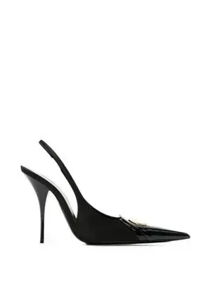 Saint Laurent Louis Slingback Pumps In Patent Leather And Satin - Black