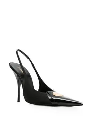 Saint Laurent Slingback Pumps In Patent Leather And Satin
