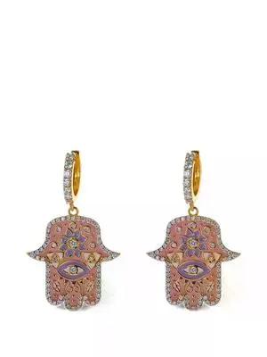 BUDDHA MAMA Diamond Hamsa Huggie Earrings - Gold