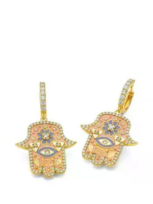 BUDDHA MAMA Diamond Hamsa Huggie Earrings