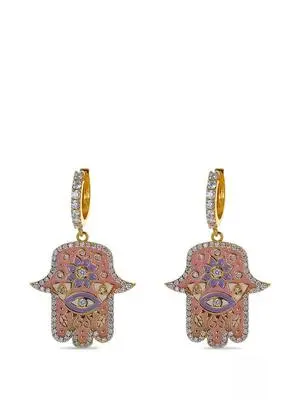 BUDDHA MAMA Diamond Hamsa Enamel Drop Earrings - Gold