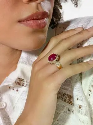 ALEXANDER LAUT Ruby And Diamond Halo Ring