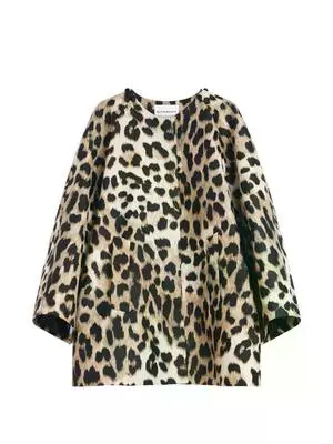 Givenchy Cocoon Coat In Leopard Jacquard With Scarf - Neutrals