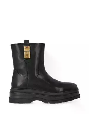 Pinko Logo-plaque Leather Ankle Boots - Black