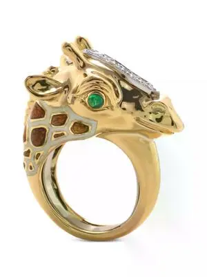 David Webb Giraffe Head Ring With Emeralds And Diamonds - Gold