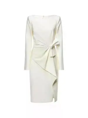GENNY Side-bow Draped Midi Dress - White