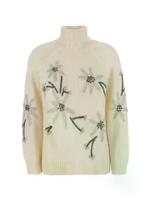 P.a.r.o.s.h Floral-embroidered Roll-neck Sweater - Neutrals